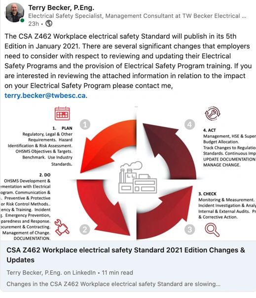 CSA Z462 Workplace electrical safety 2021 Edition Linkedin